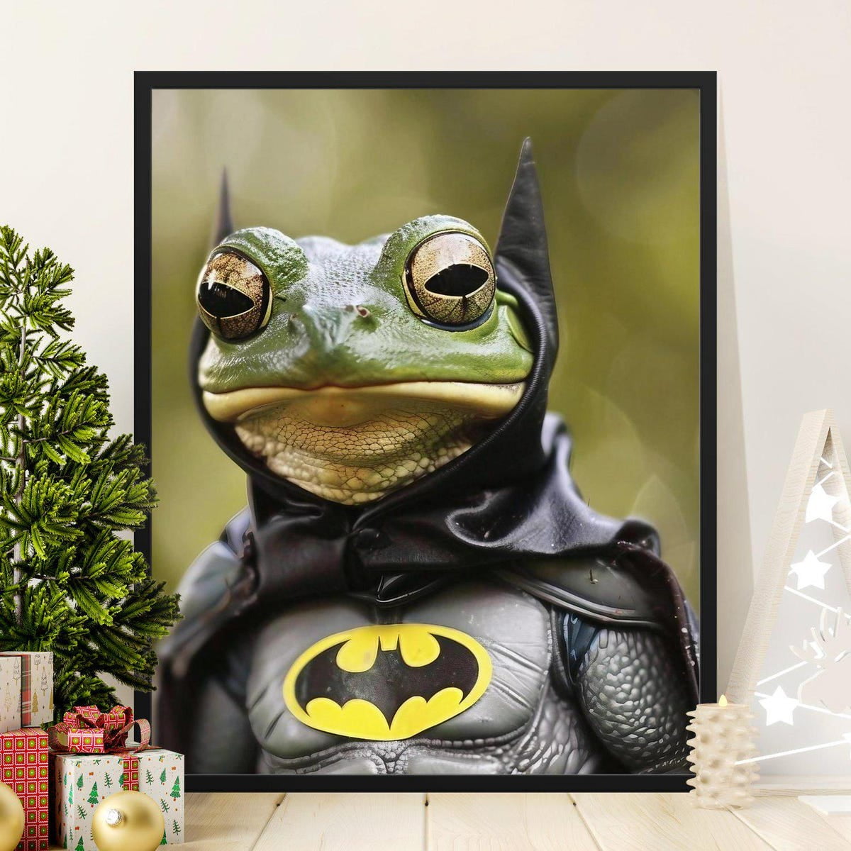 Frog Dressed as Batman Wall Art Print, Cute Animal Superhero Decor, Fun ...
