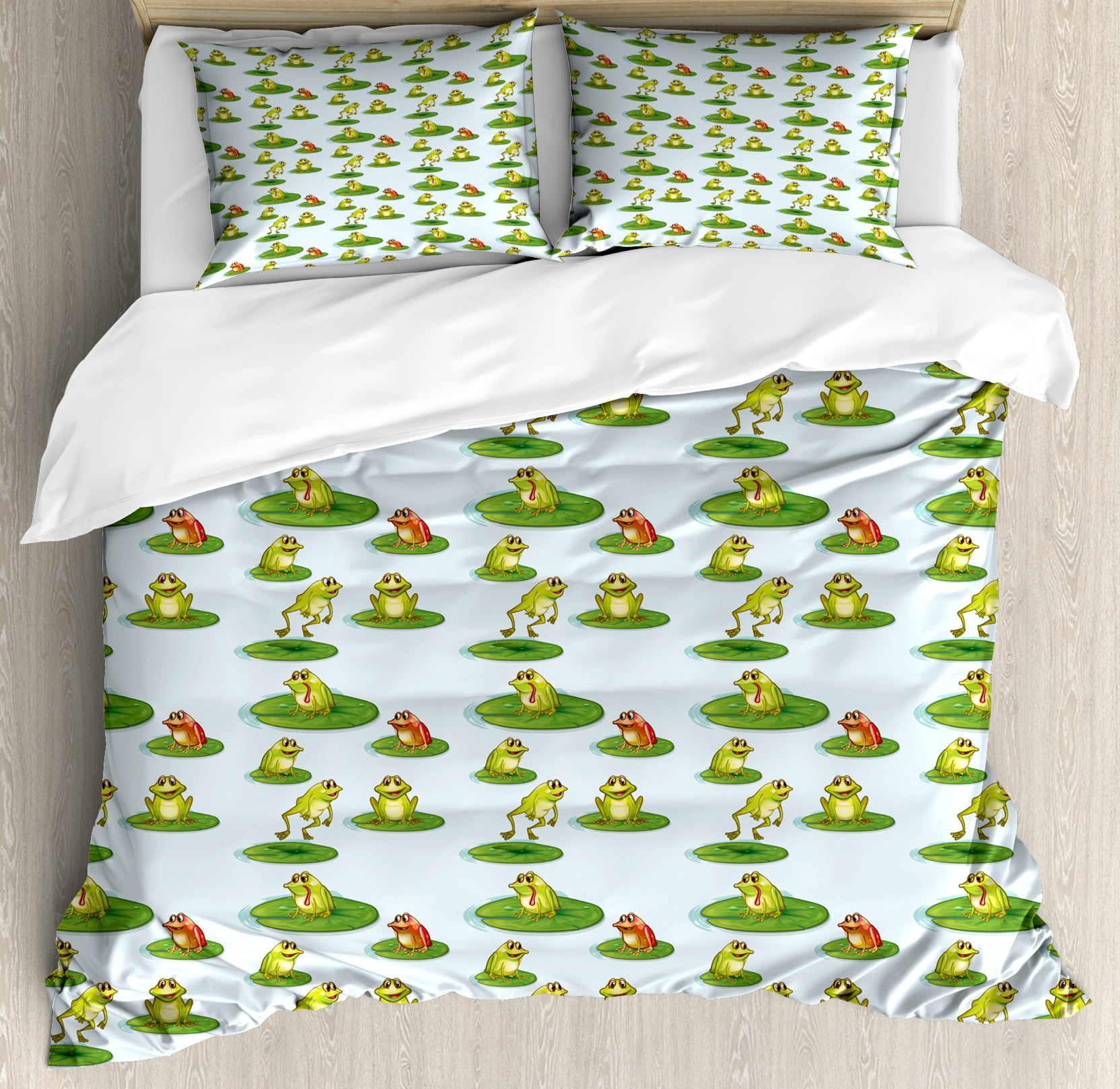 Frog Duvet Cover Set, Colorful Pond Animals Jumping and Sitting on ...