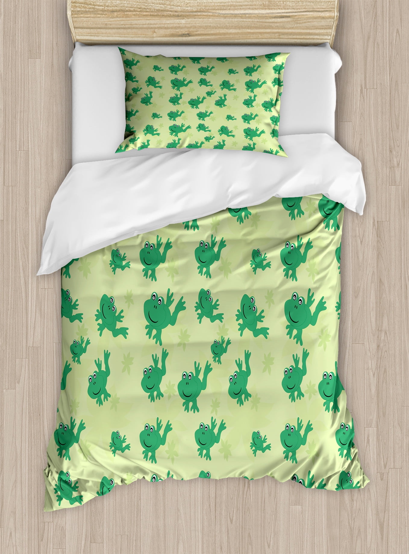 Frog Duvet Cover Set, Image of Smiling Pond Animal and Flower ...
