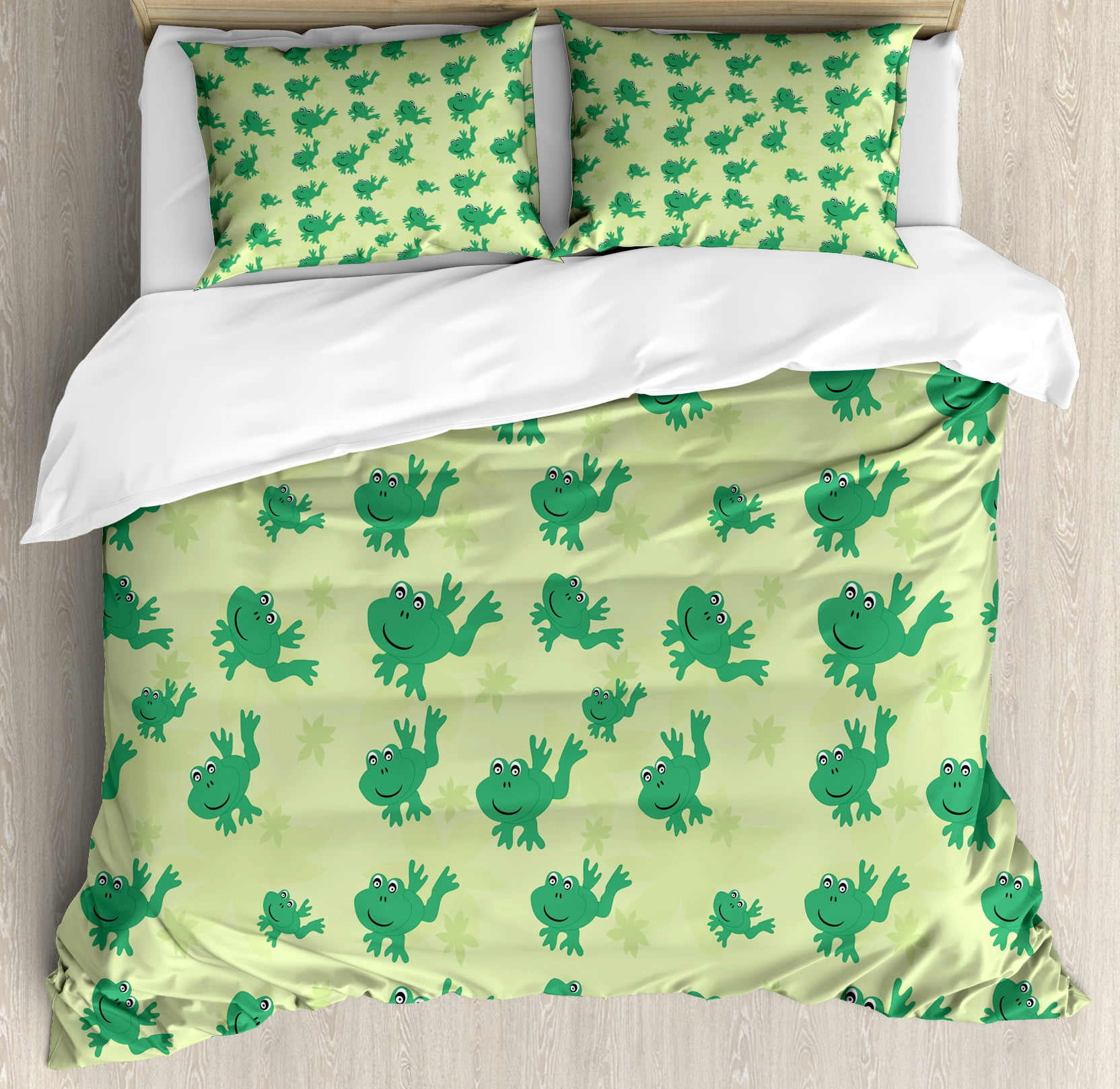Frog Duvet Cover Set, Image of Smiling Pond Animal and Flower ...