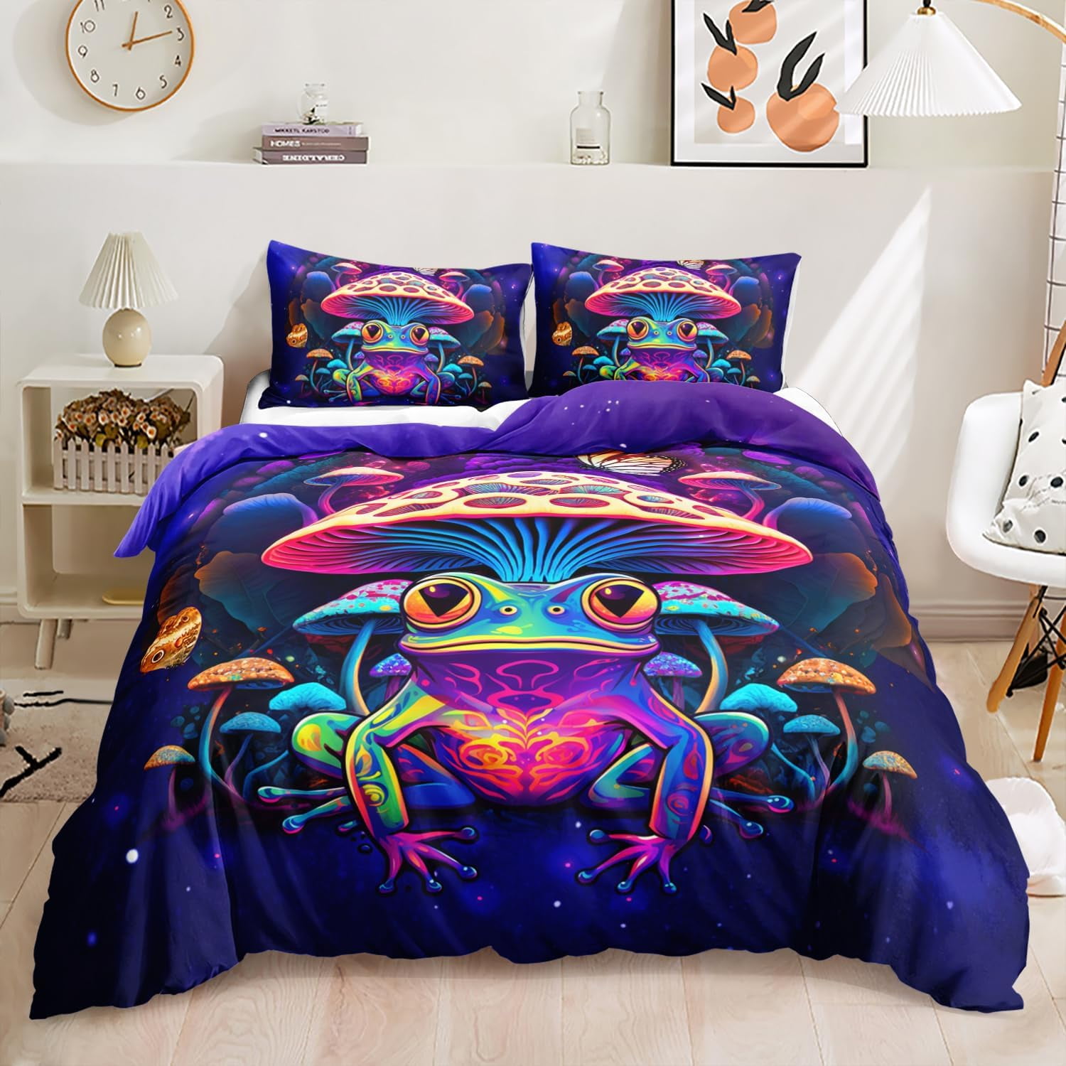Frog Duvet Cover Set ,Purple Poisonous Mushroom Frog Bedding Set Girls ...