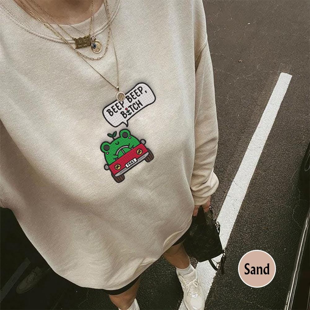 Frog Embroidered Crewneck Sweatshirt, Funny Cottage Core Sweatshirt ...