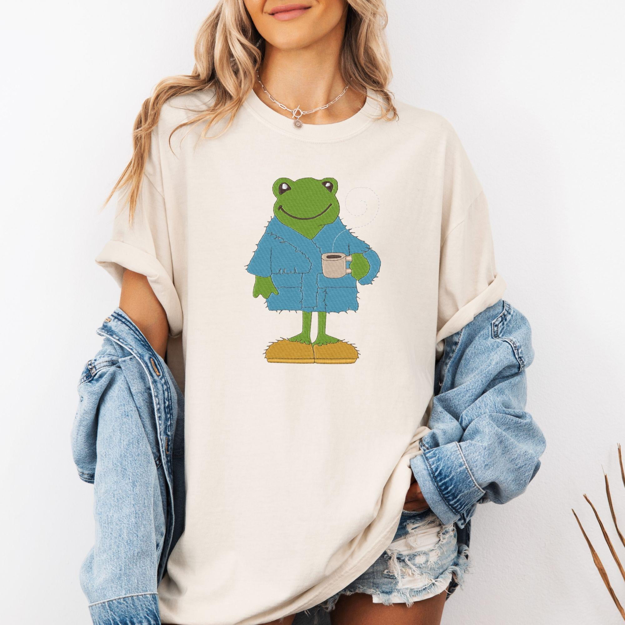 Frog Embroidered Sweater, Frog in a Robe Sweatshirt, Embroidered ...
