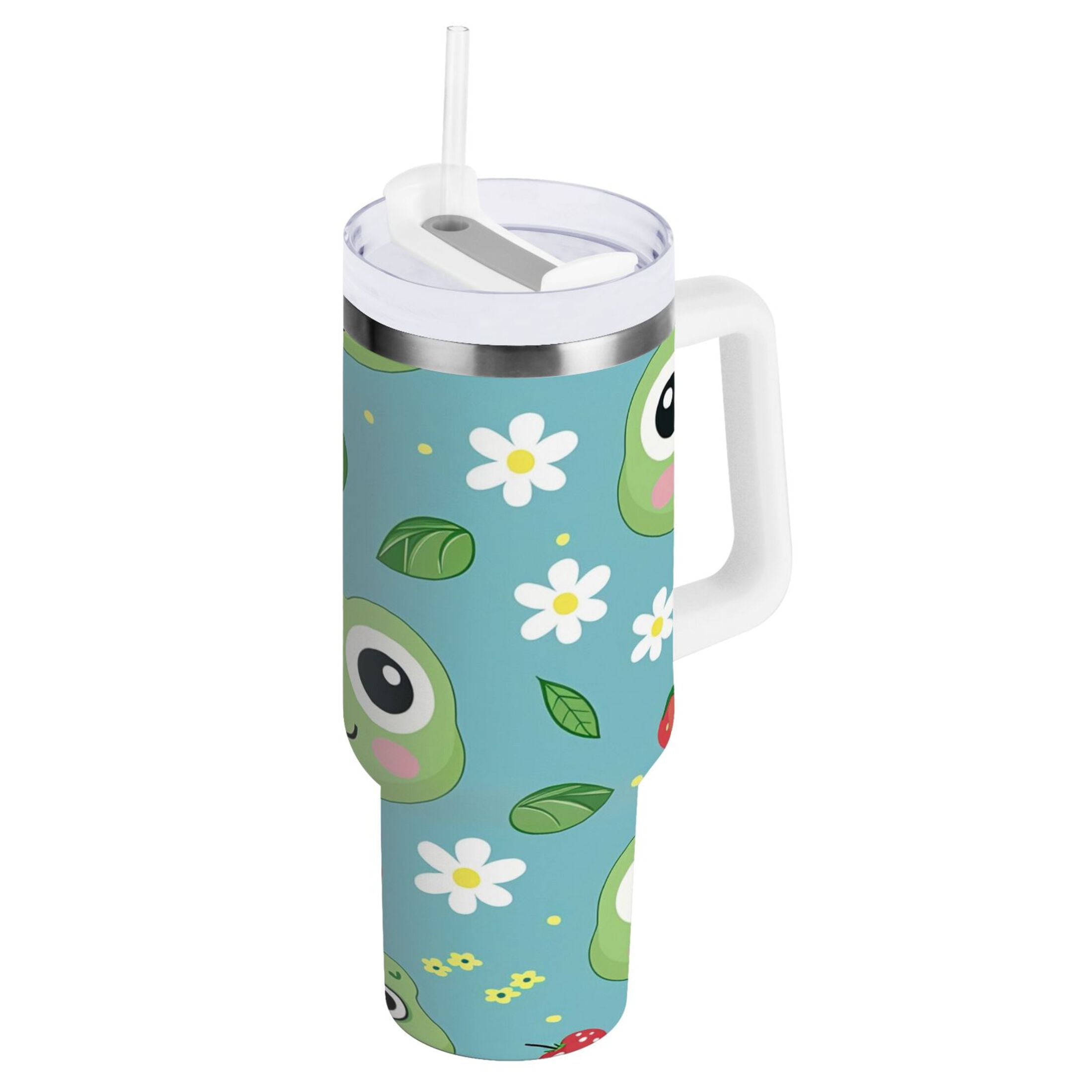 Frog Face Leaf Strawberry Flower Tumbler with Handle and Straw Lid 30 ...