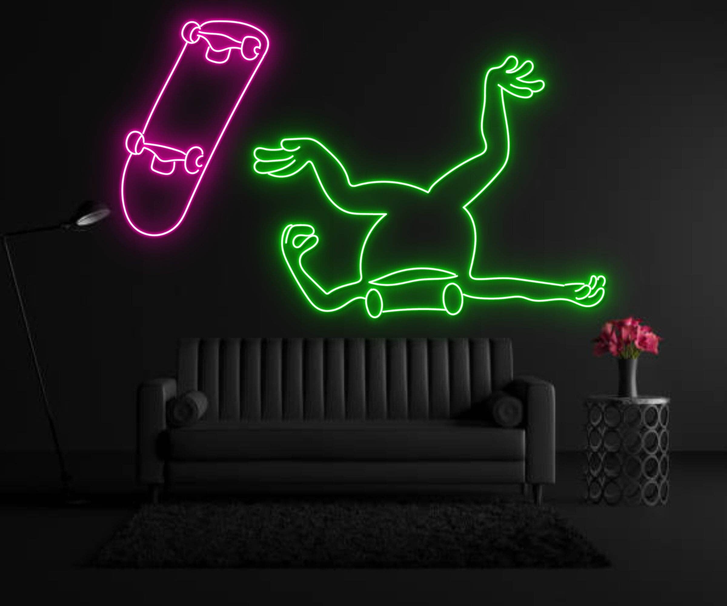 Frog Fall Down Surfing Skateboard Neon Sign, Wall Art Deco - Walmart.com