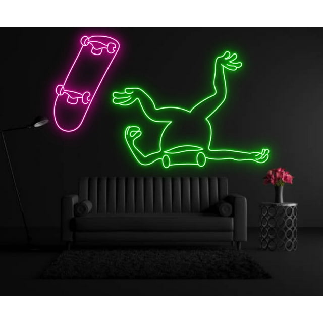 Frog Fall Down Surfing Skateboard Neon Sign, Wall Art Deco - Walmart.com