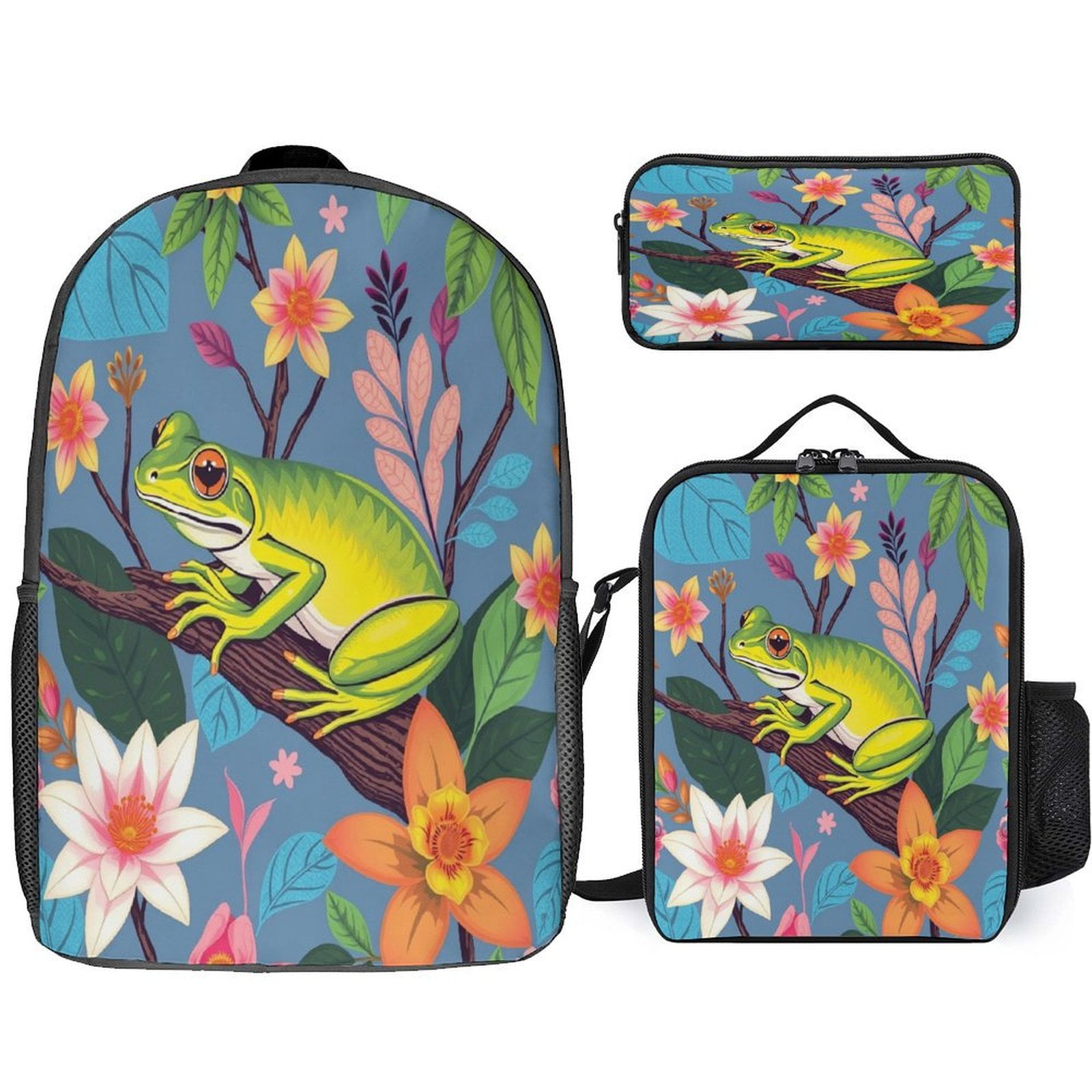 Frog Floral Paradise 3pcs/Set Student Travel Bags Laptop Daypack ...