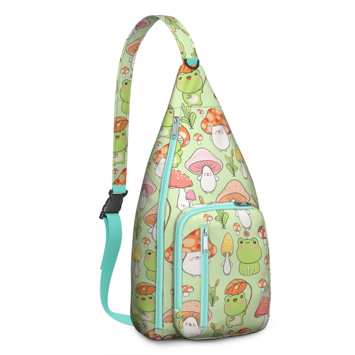 Frog & Flower Pattern Sling Backpack - Green Frog Cartoon Crossbody Bag ...