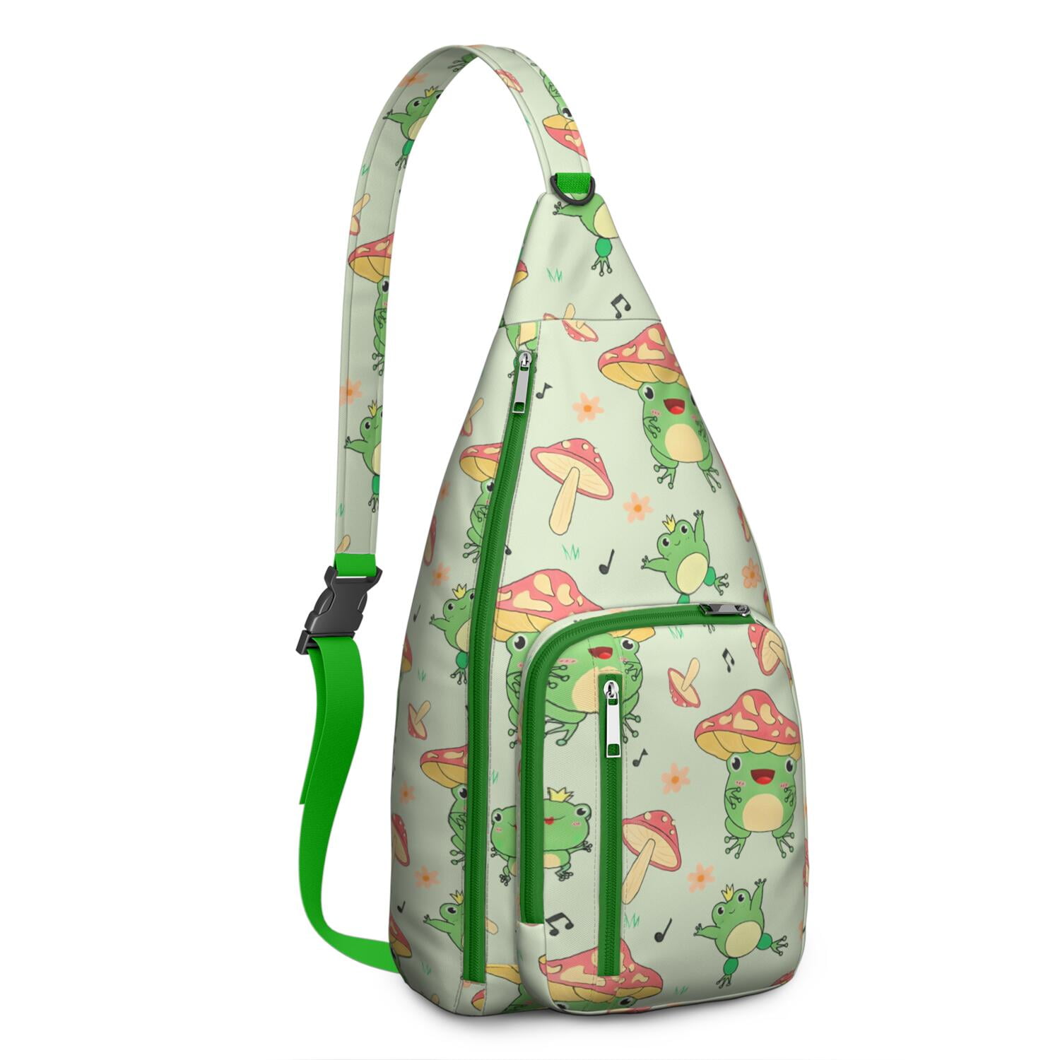 Frog & Flower Pattern Sling Backpack - Green Frog Cartoon Crossbody Bag ...