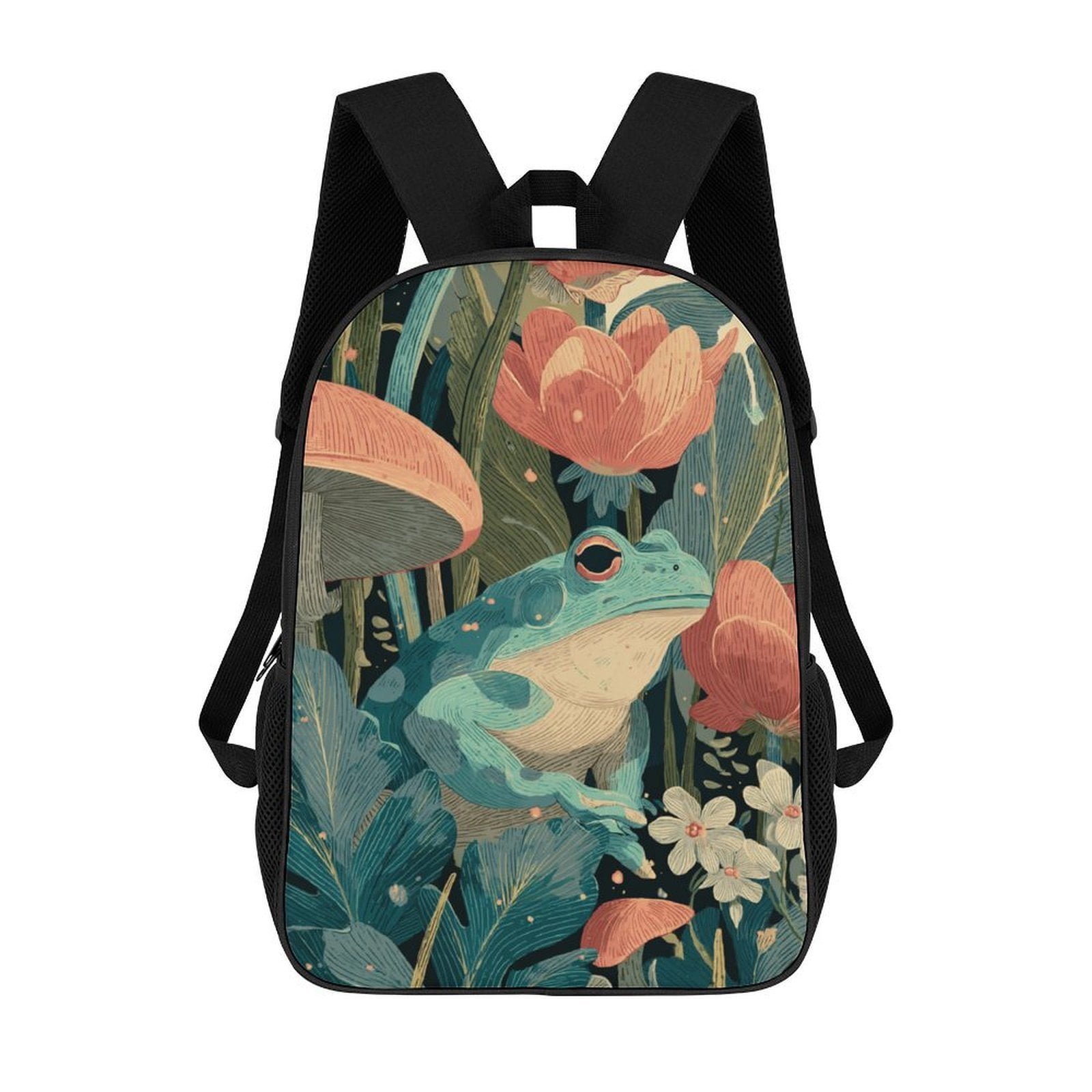 Frog Flowers Mushrooms Lush Garden Backpacks for Backpack for Bookbag ...