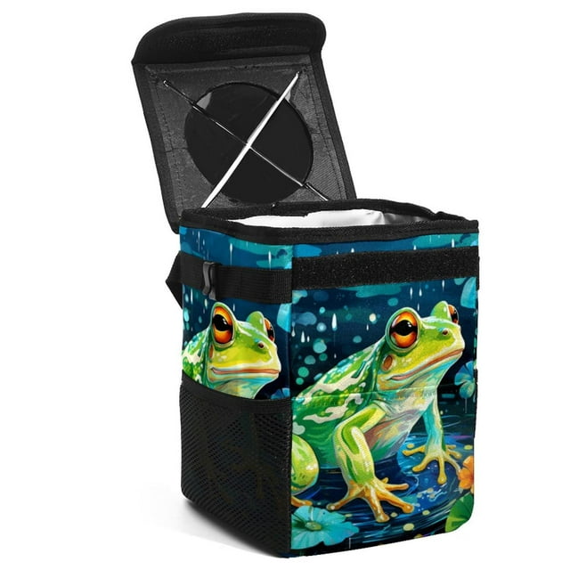 Frog Foldable Car Garbage Can with Lid, Leak-Proof Mini Trash Can and ...