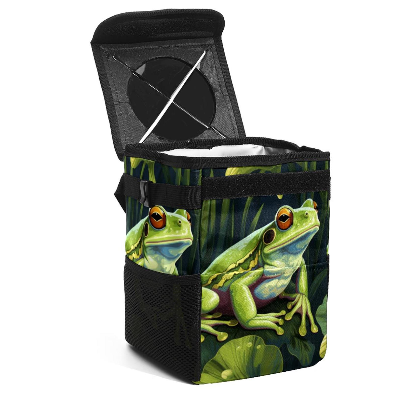 Frog Foldable Car Trash Can with Lid, Leak-Proof Mini Trash Can ...