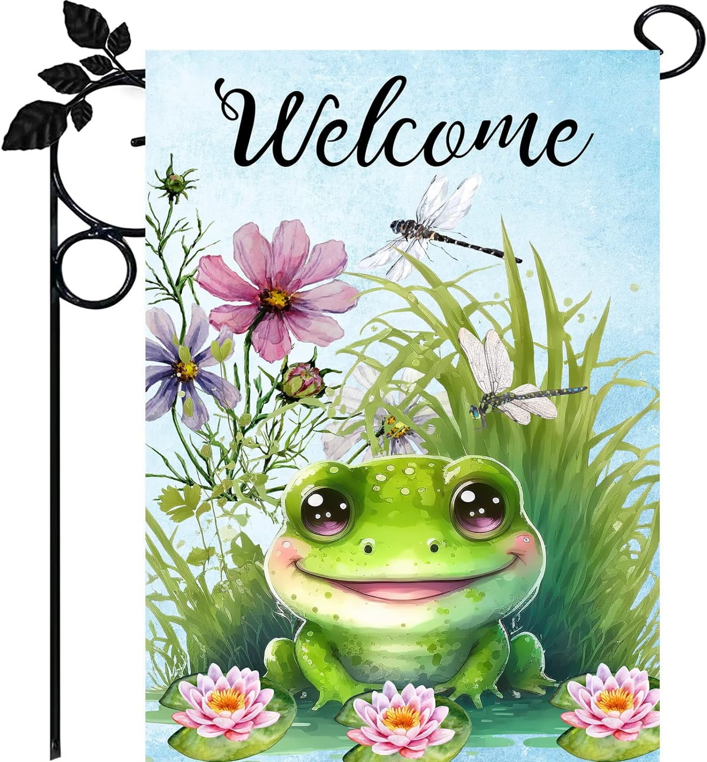 Frog Garden Flag, Frog Welcome Garden Flag, Small Vertical Double Sided ...