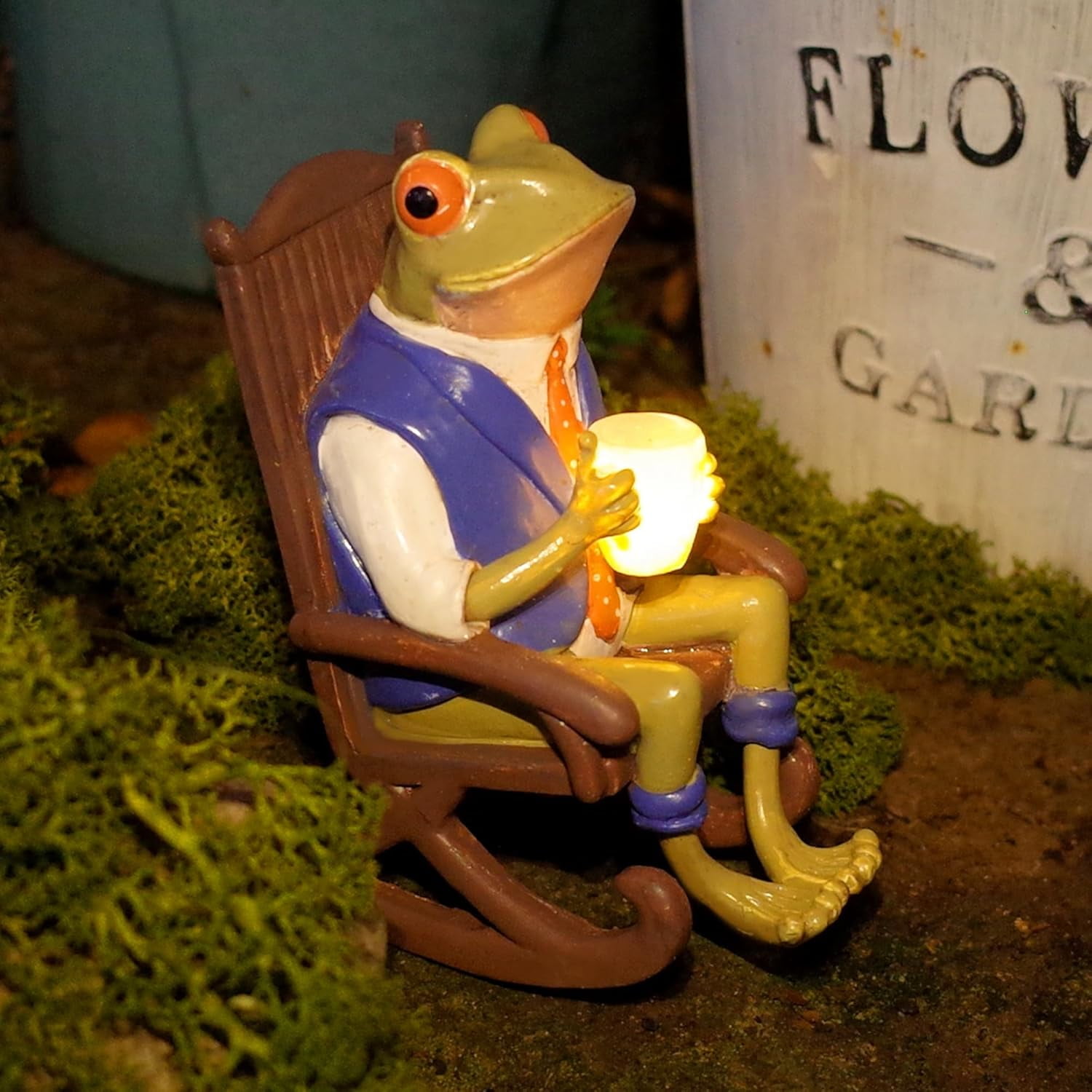 Frog Garden Statue, Drinking Coffee Frog Statue, Resin Frog Figurine ...