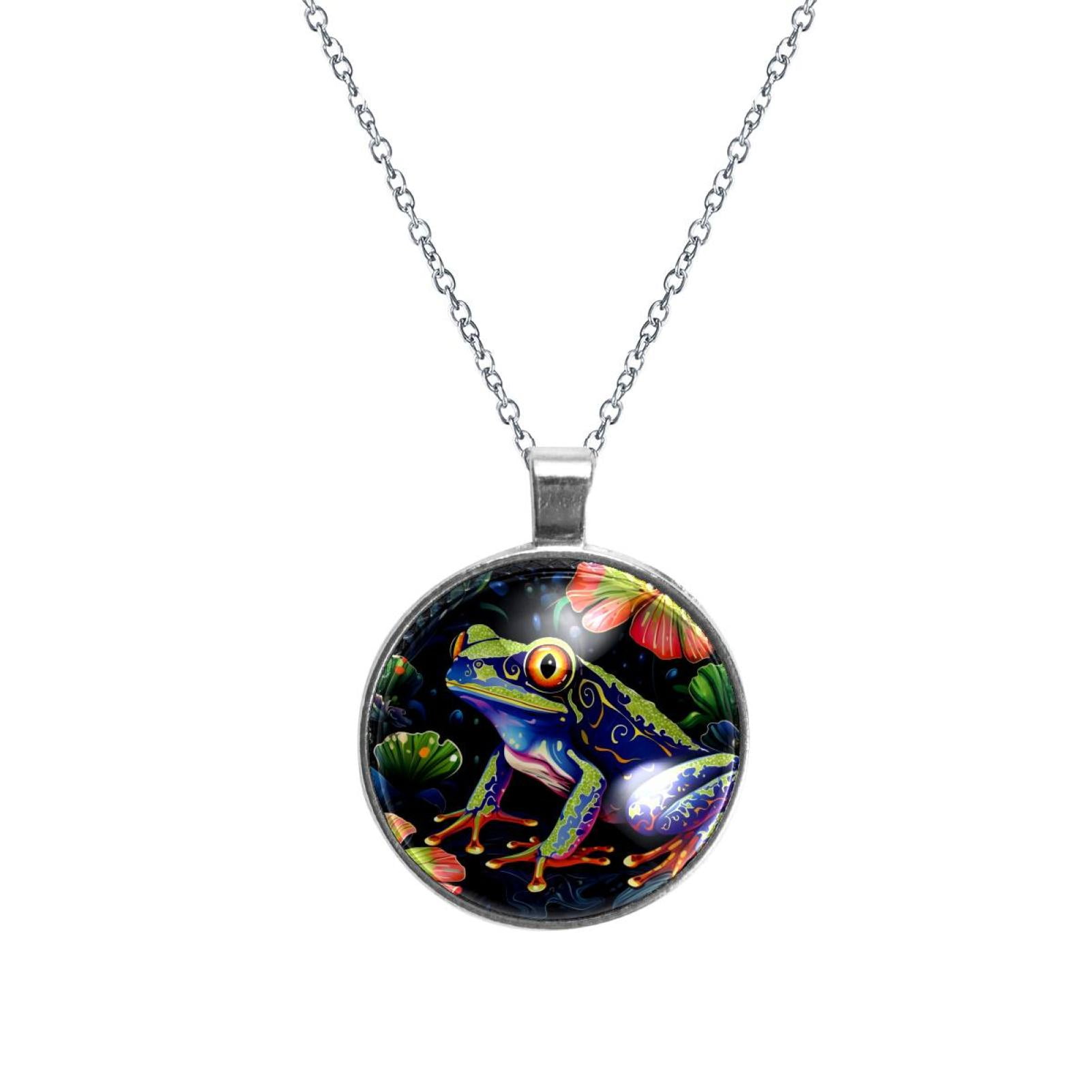 Frog Glass Design Circular Pendant Necklace - Womens Necklaces ...