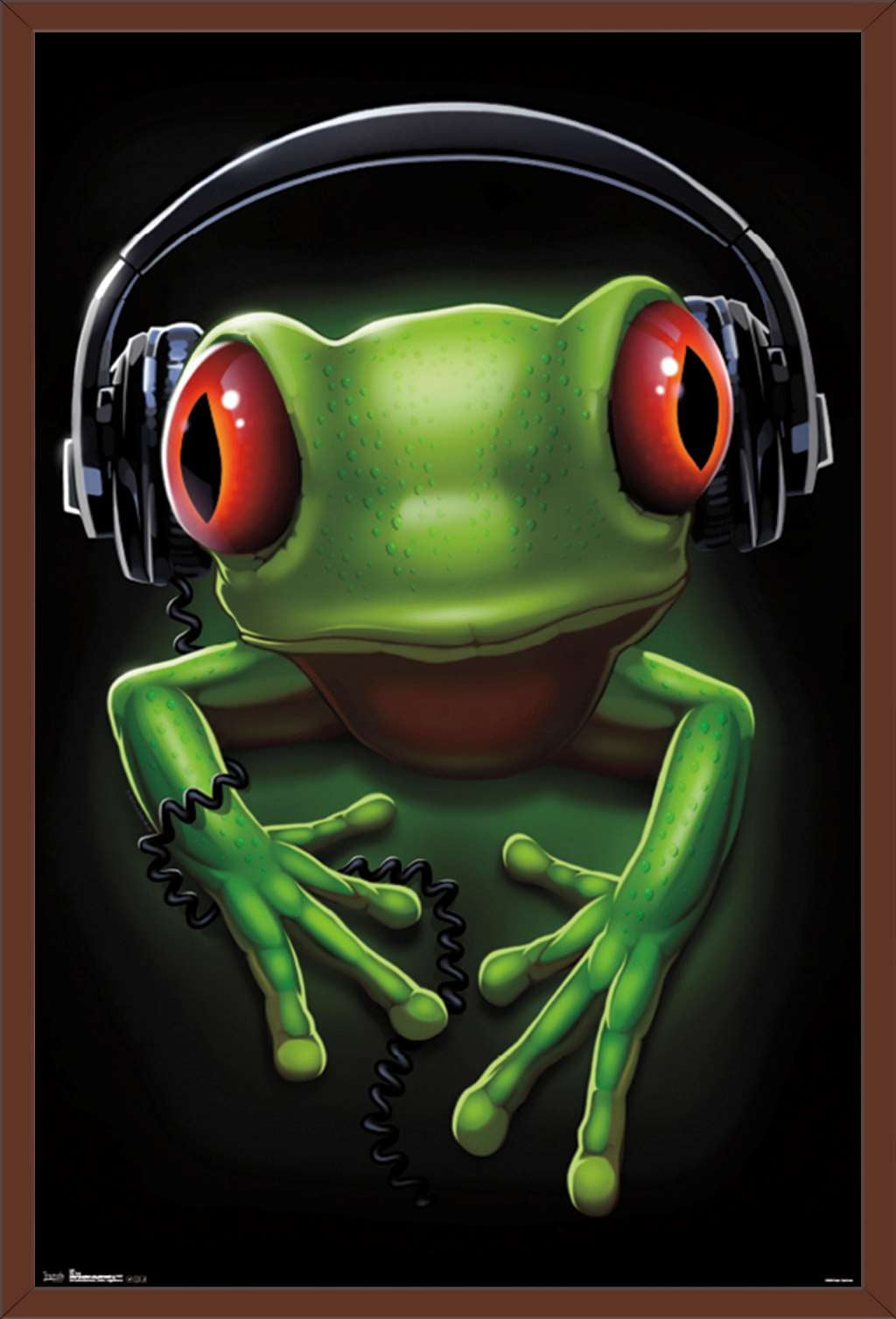 Frog - Headphones Wall Poster, 22.375" x 34", Framed - Walmart.com