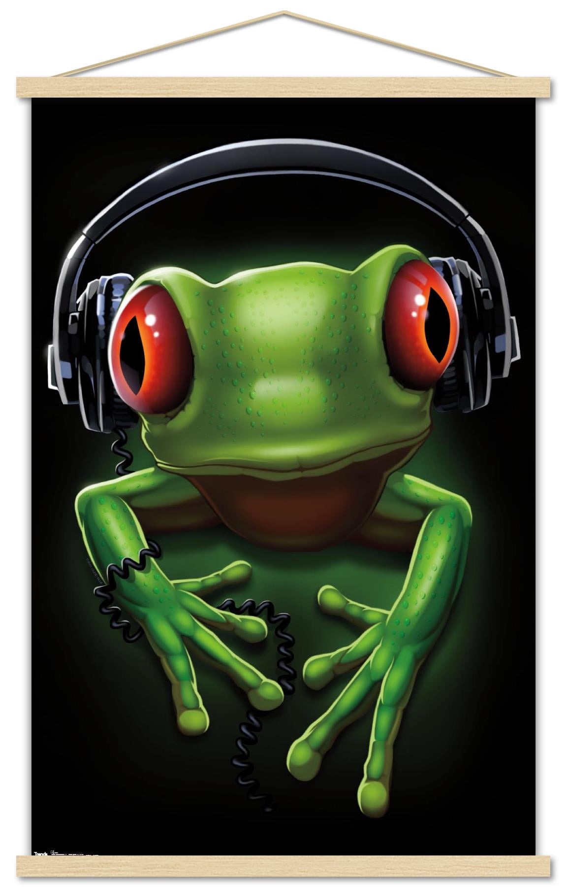 Frog - Headphones Wall Poster with Wooden Magnetic Frame, 22.375" x 34 ...