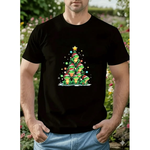 Frog Holiday Tree Funny Hopper Cute Festive Winter Art Unisex T-Shirt ...