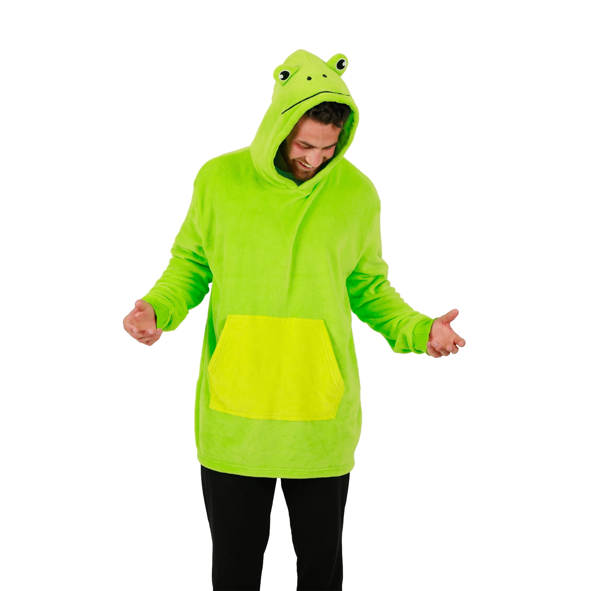 Adult's 2 in 1 Frog Hoodie Blanket & Pillow - Oversize Snuggle Wrap ...