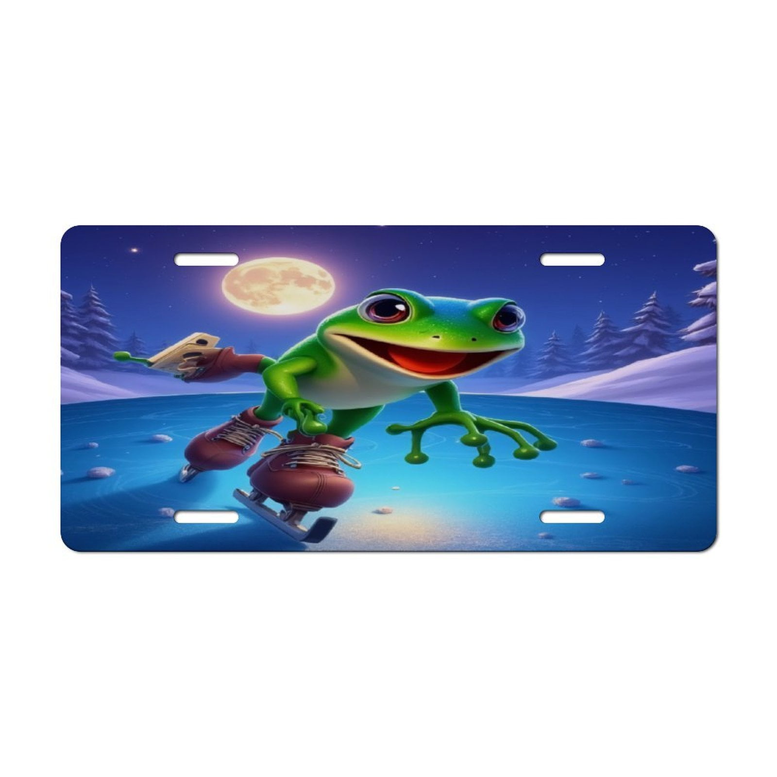 Frog Ice Skating Moonlight Forest Car Decorative Front License Plate,Vanity Tag,Metal Car Plate ...