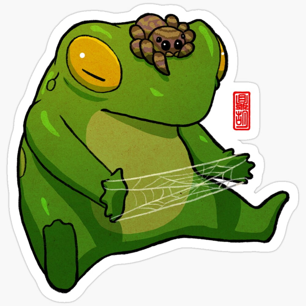 Frog And Jumping Spider Playing Cat'S Cradle Art Stickerphone Decal ...