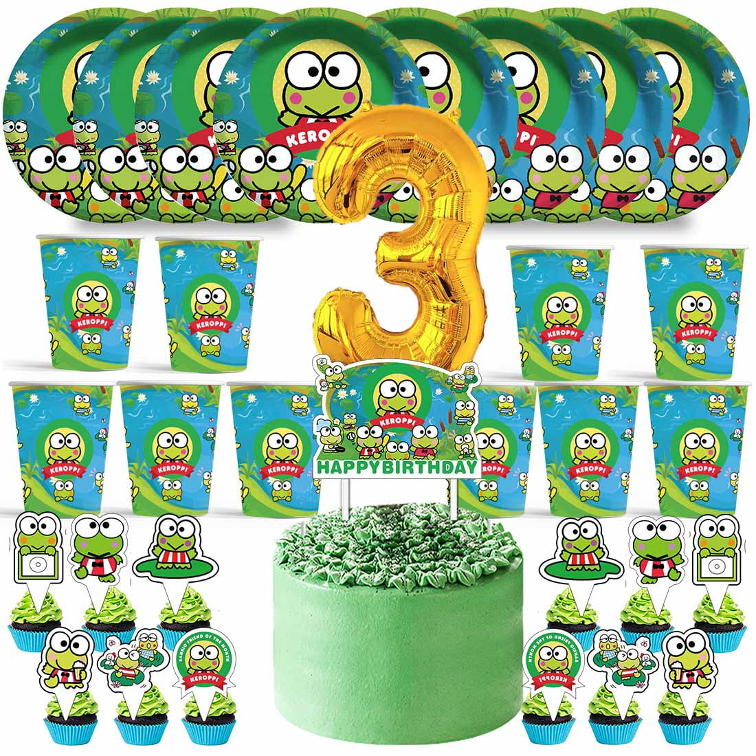 Frog Keroppi Birthday 3rd Cups Party Supplies Plates Fans Decorations ...
