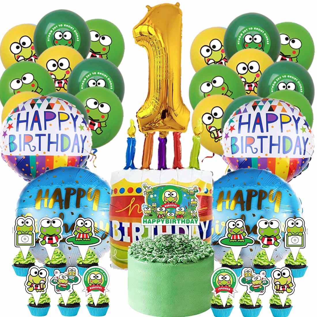Frog Keroppi Party Supplies 1st Decor Kit Balloons Birthday Cake Topper ...