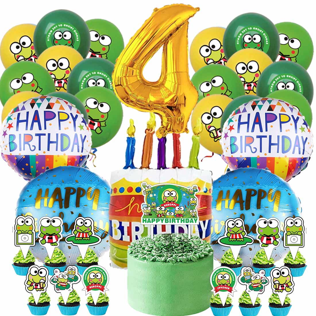 Frog Keroppi Party Supplies 4th Decor Kit Balloons Birthday Cake Topper ...