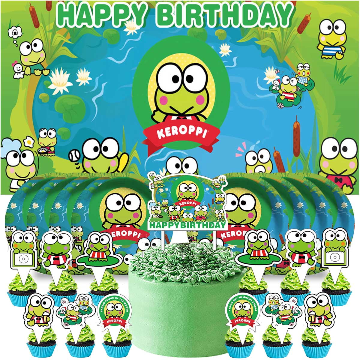 Frog Keroppi Birthday Supplies Plates Decorations Decor Backdrop Banner ...