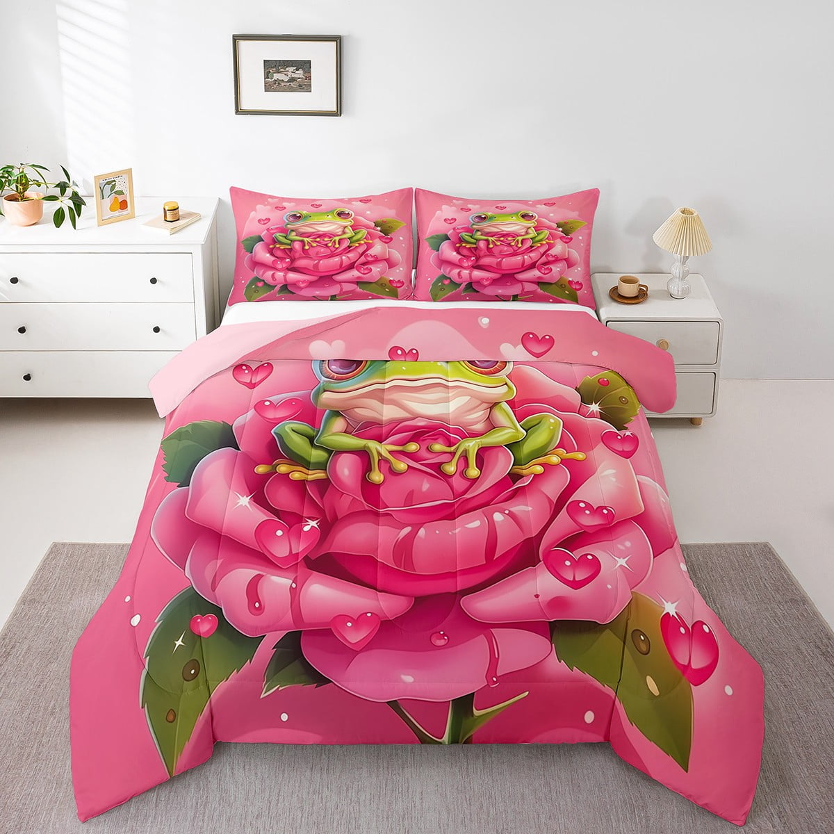 Frog Kids Comforter Set King Size Cute Cartoon Animal Frog Bedding Sets ...