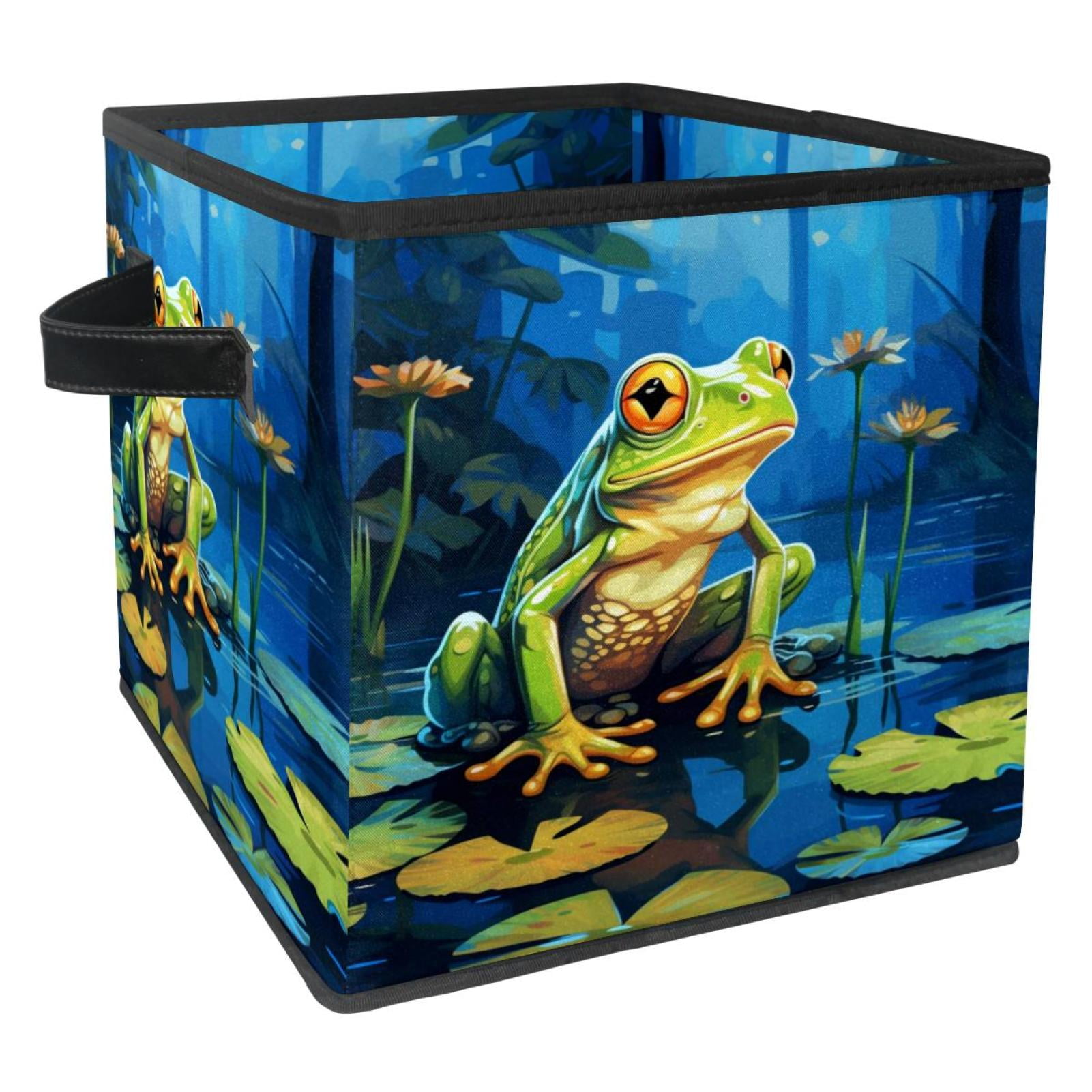 Frog Large Capacity Foldable Storage Basket with Handle, 10.8"x10.5"x10 ...