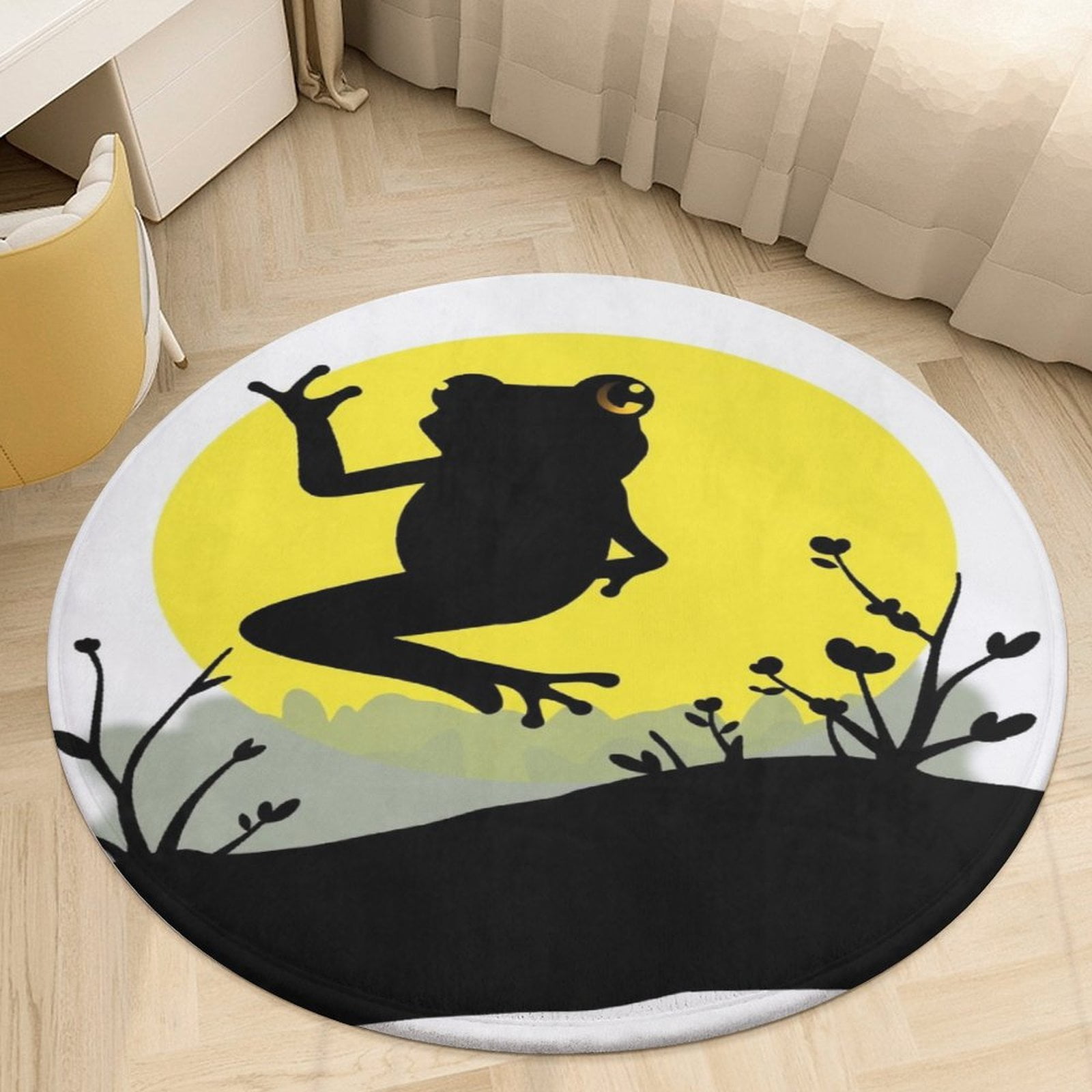Frog Leaps Moonlit Night Round Carpets Modern Living Room Ration Rugs ...