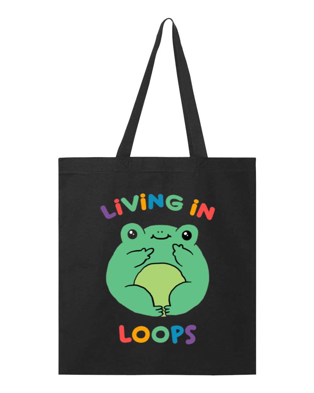 Frog Life Tote Bag with Living in Loops Funny Cycle Humor Vibe ...