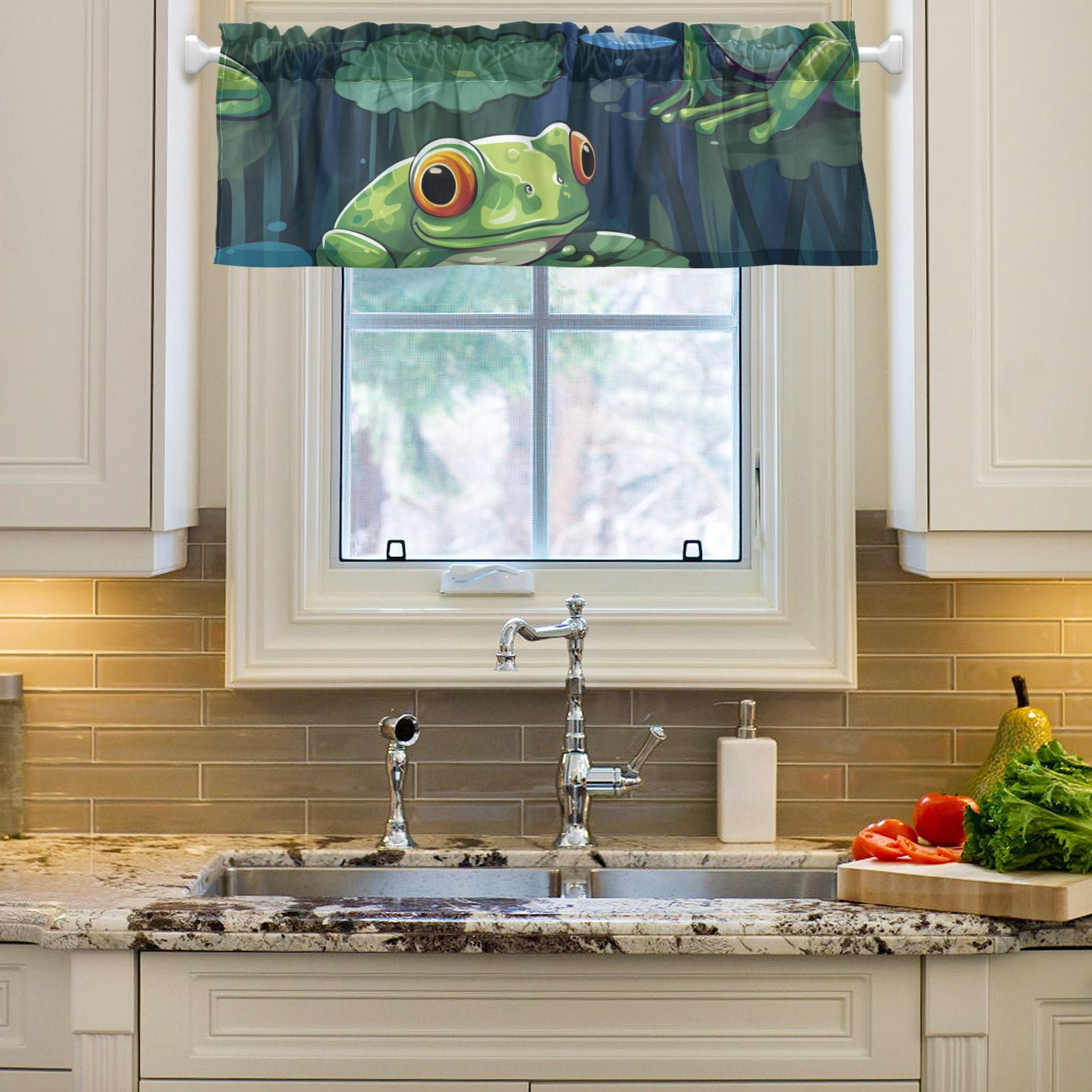 Frog Lotus Leaves Curtain Valances Farmhouse Design Window Treatment ...