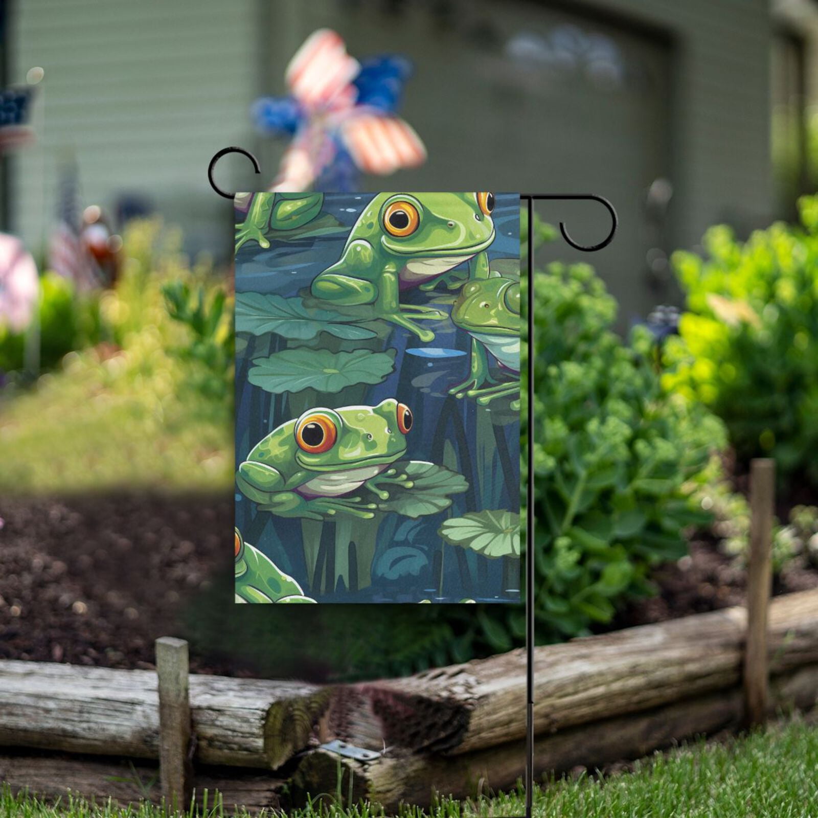 Frog Lotus Leaves Garden Flag Double Sided Outdoor Banners for ...