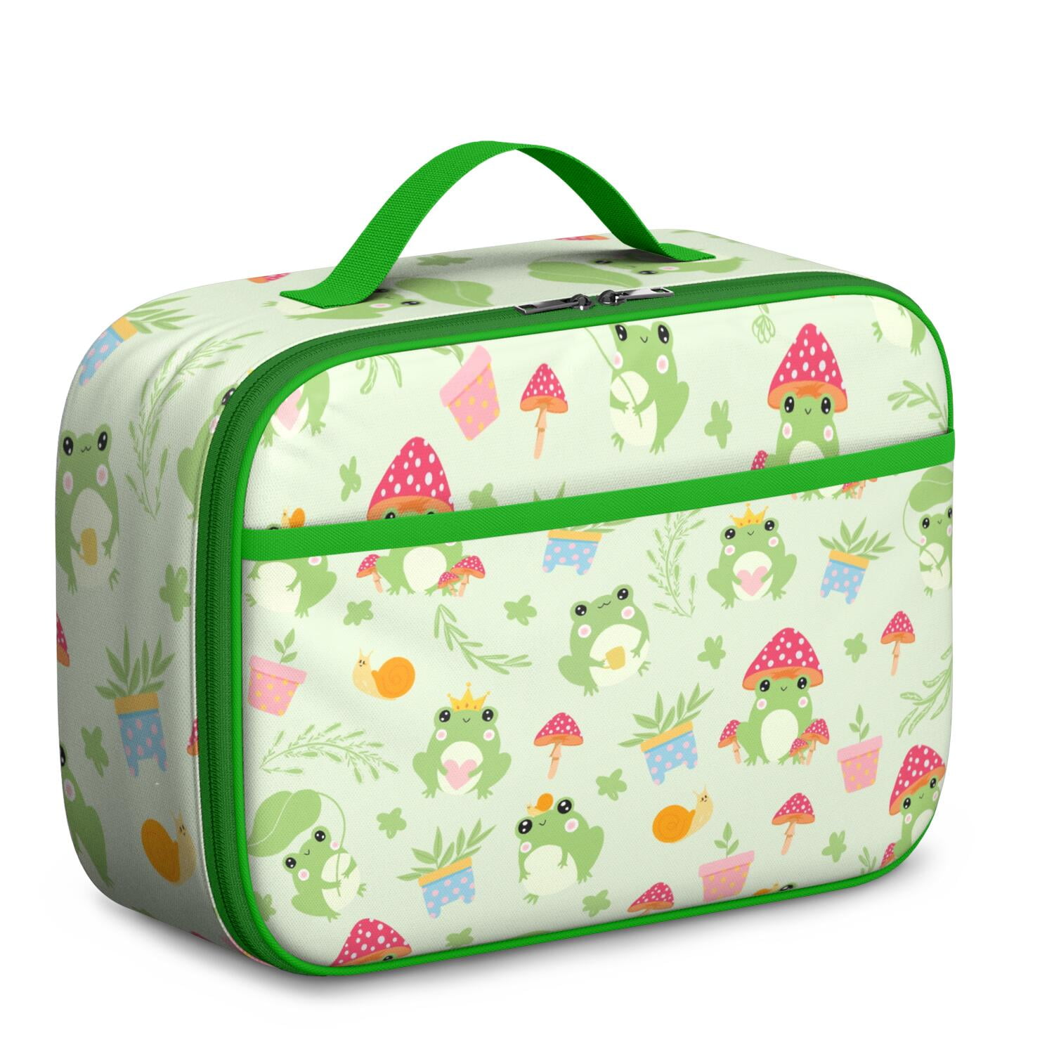 Frog Lunch Bag – Cute Green Frog Cartoon Mushroom Print Pattern ...