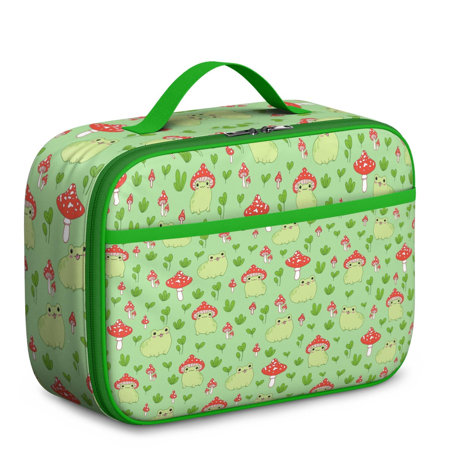 Frog Lunch Bag – Cute Green Frog Cartoon Mushroom Print Pattern ...