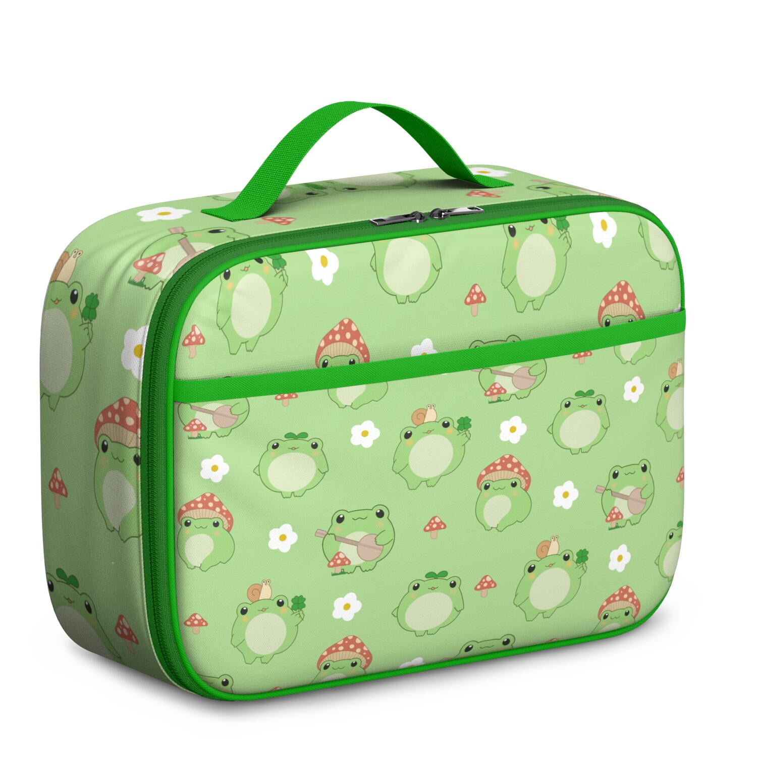 Frog Lunch Bag – Cute Green Frog Cartoon Mushroom Print Pattern ...
