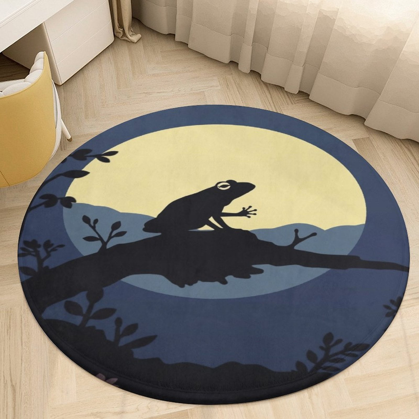 Frog Moon Silhouette Area Rug Round Carpet Rug for Living Room Bedroom Sofa Play Non-slip Floor ...