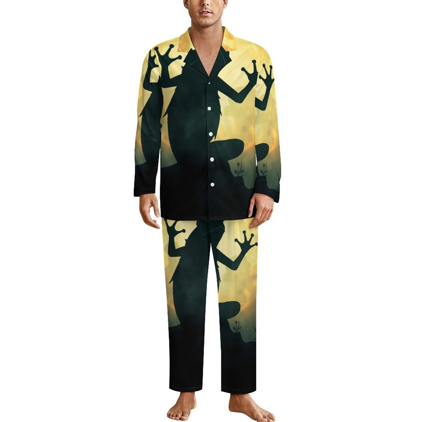 Frog Moon Silhouette Pajama Set Autumn Soft Home Sleepwear Man 2 Piece ...