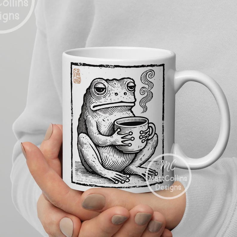 Frog Mug Matsumoto Hoji, Toad Cup, Cottagecore, Frog With Coffee, Sad ...