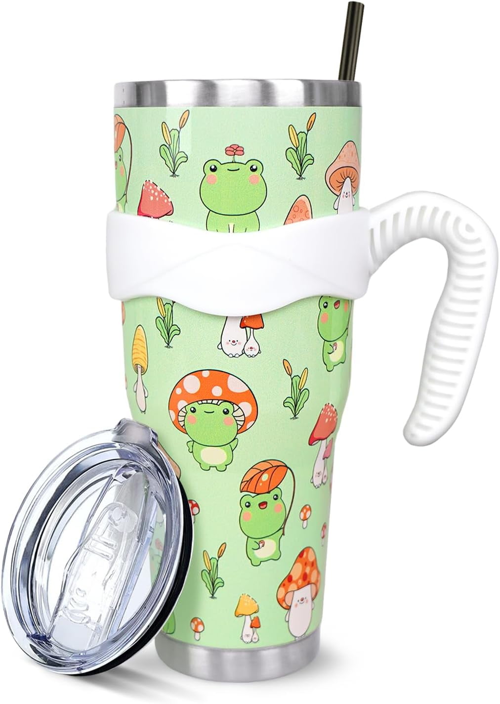 Frog Mushroom 40 Oz Tumbler with Handle and Straw, Cute Frog Large Big ...