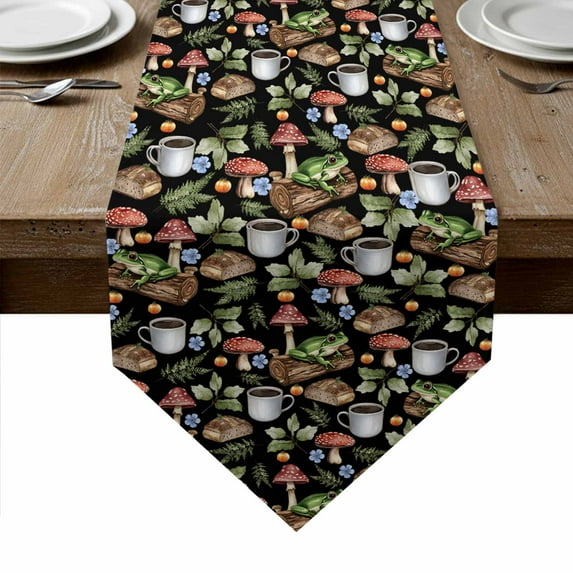 Frog Mushroom Table Runner Linen Burlap Table Runner 90 Inches Long Red ...
