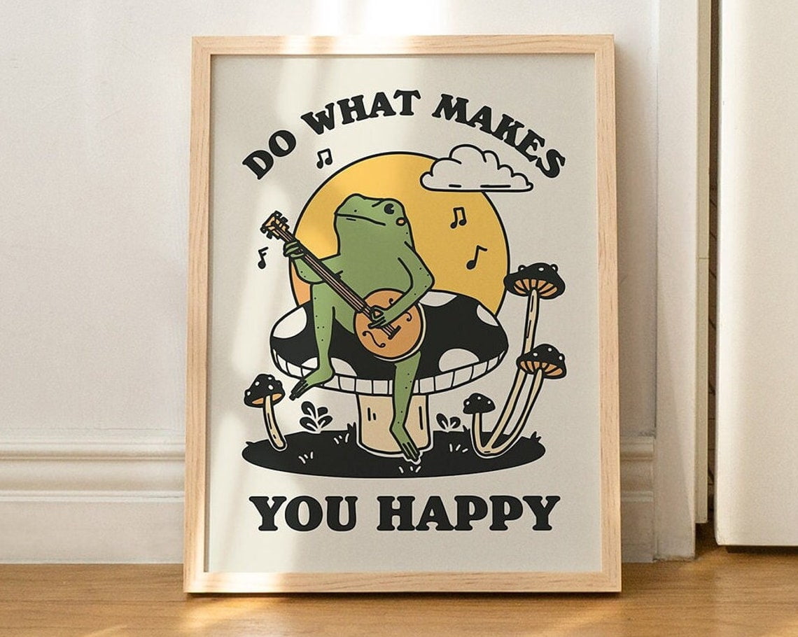 Frog Mushroom Wall Print, Banjo Frog, Positive , Retro Wall Decor ...