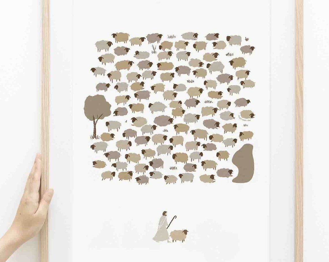 Christ Leaves The 99 Sheep, Bible Sketch Bible Art Shepherd Wall Art ...