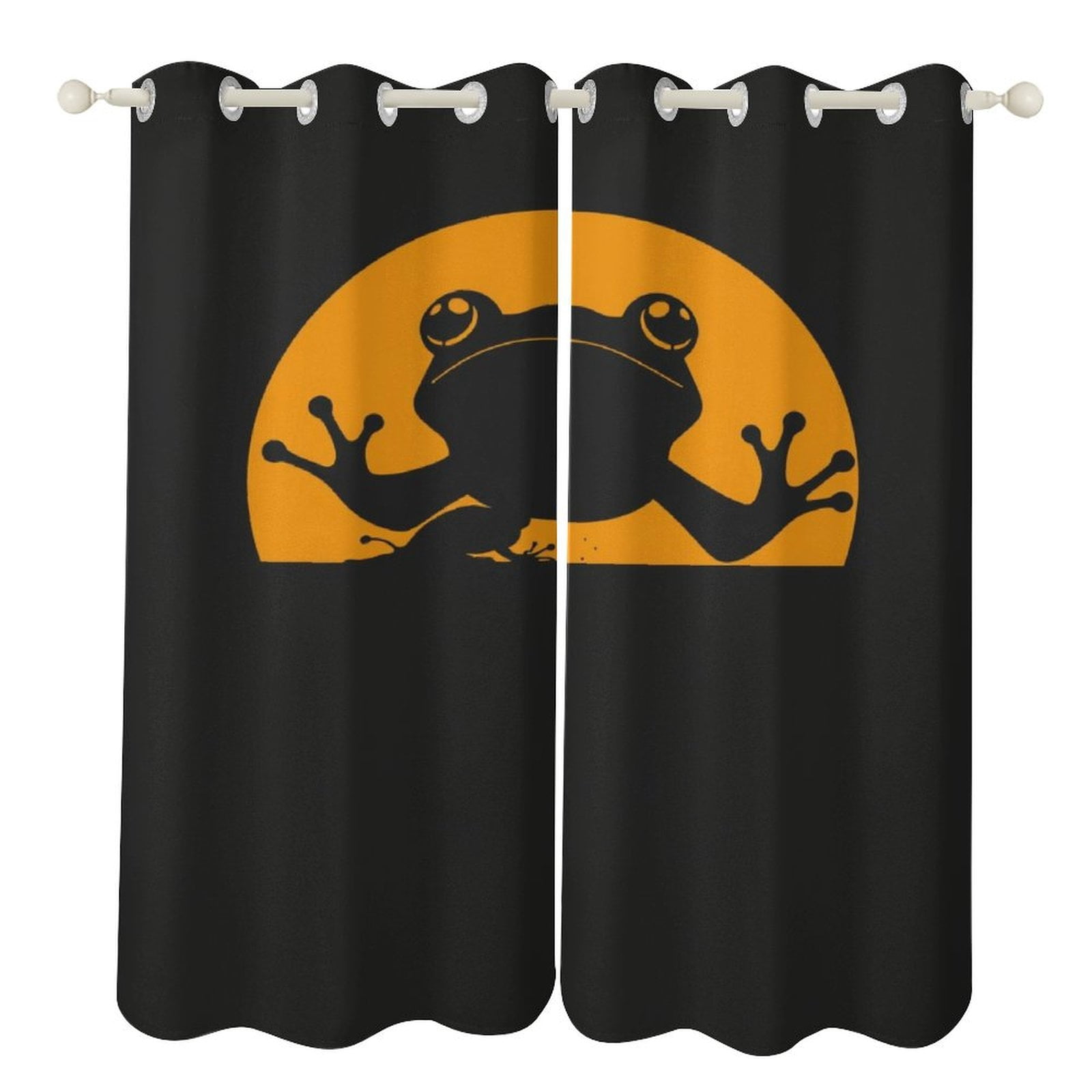 Frog Orange Moon 2 Pieces Window Drape Curtain for Living Room Bedroom ...