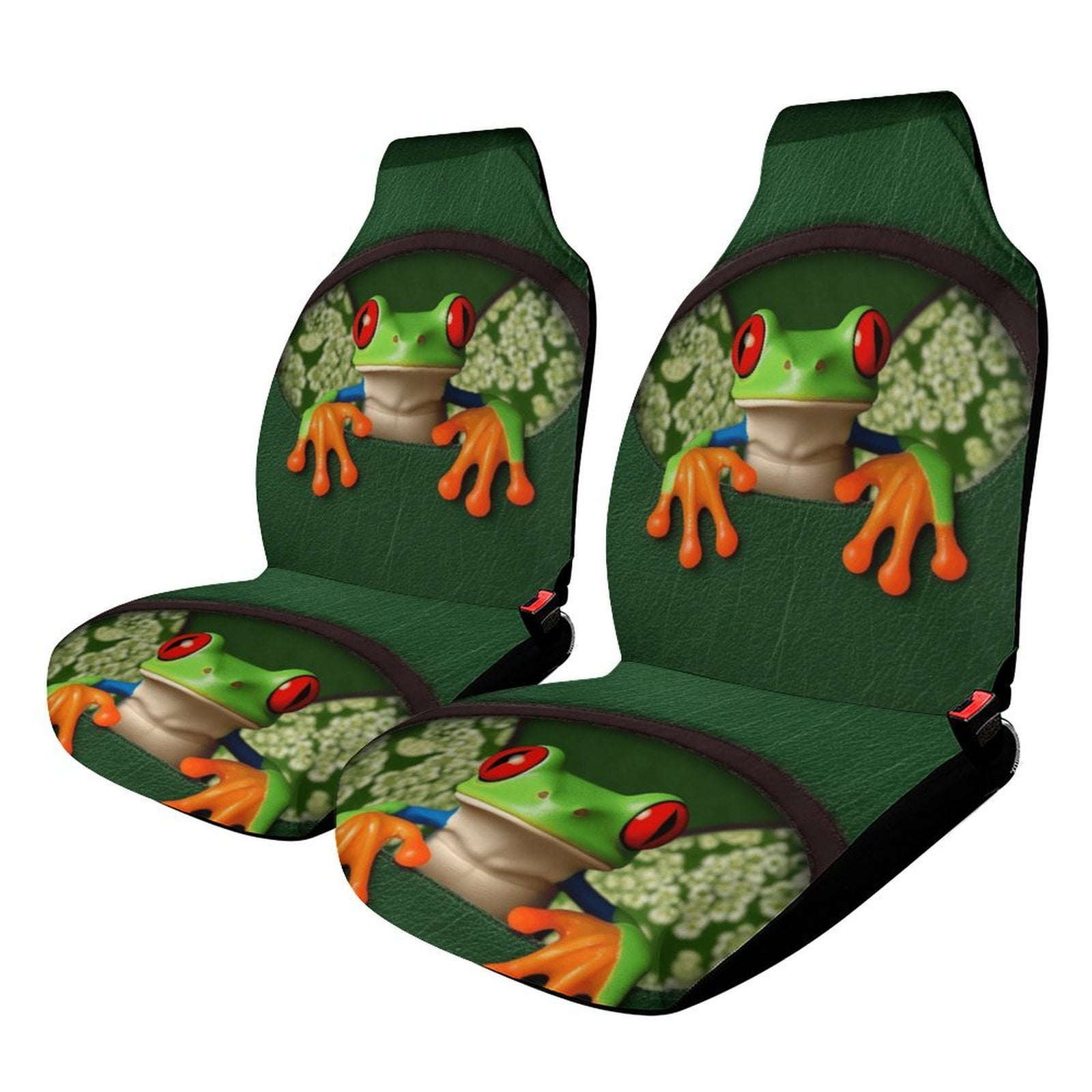 Frog Peeking Through Floral Hole Car Seat Cover Set Auto Front Bucket ...