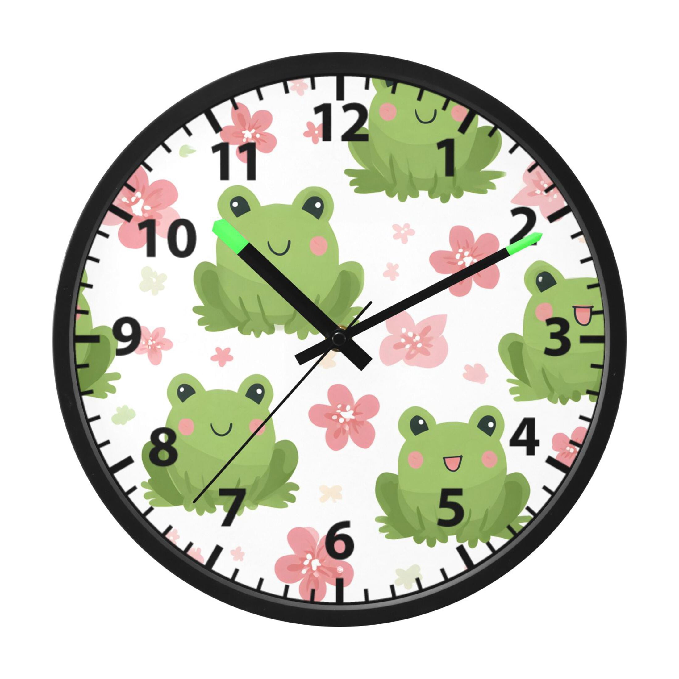 Frog Pink Flower Pattern Wall Clock 12 Inch Voice Activated Night Light ...