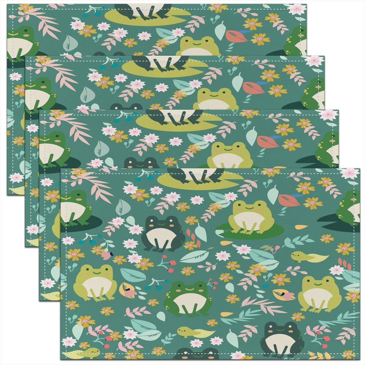 Frog Placemats Set of 4 18"x12" Kawaii Frog Decor Placemat for Kitchen ...
