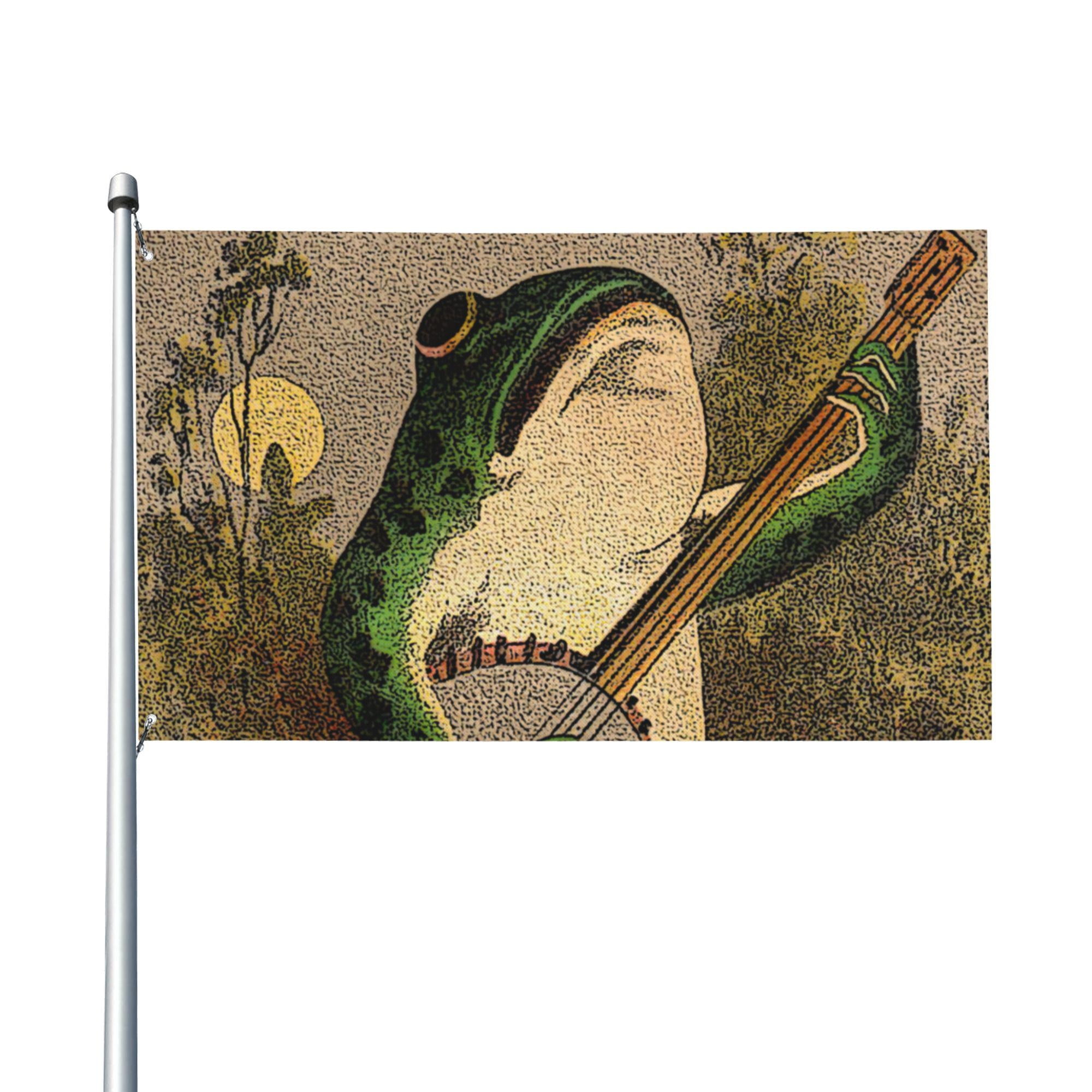 Frog Playing Banjo in Moonlight Flag Home Garden Flag Banner Breeze ...